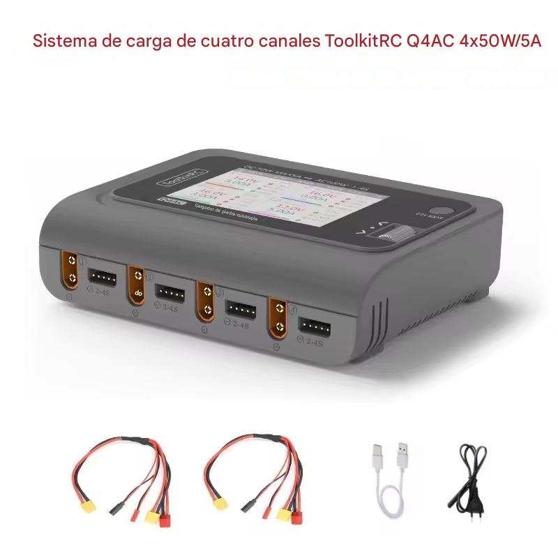 Cargador de Baterías Inteligente ToolkitRC Q4AC 4x50W 4 puertos 1-4S AC/DC - Tecneu