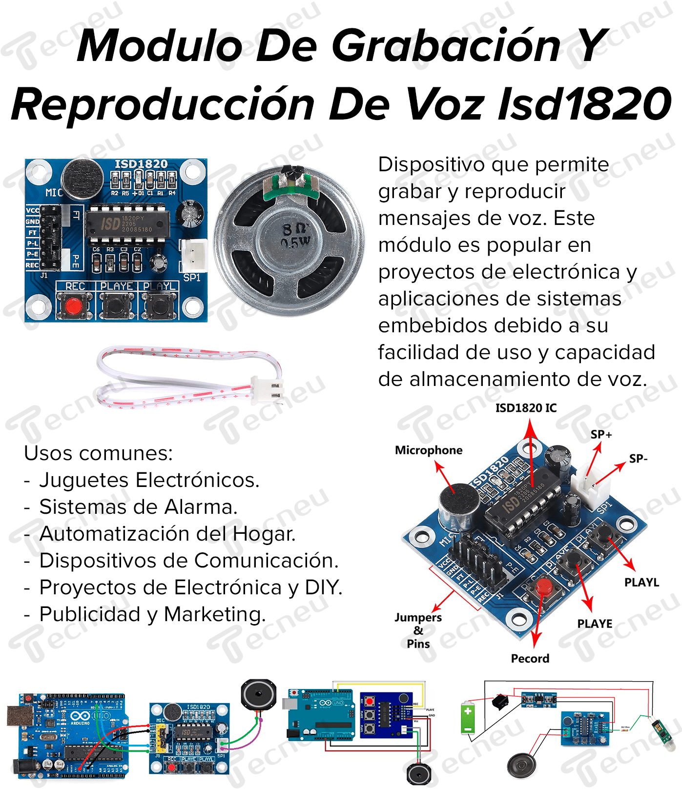 Modulo De Grabación Y Reproducción De Voz Isd1820 - Tecneu