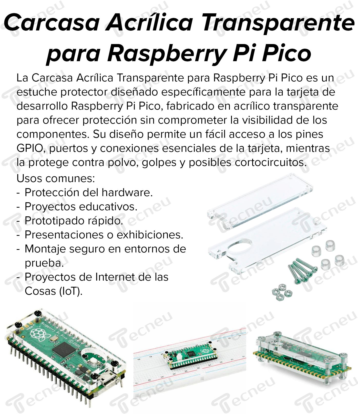 Carcasa Acrílica Transparente para Raspberry Pi Pico Case - Tecneu