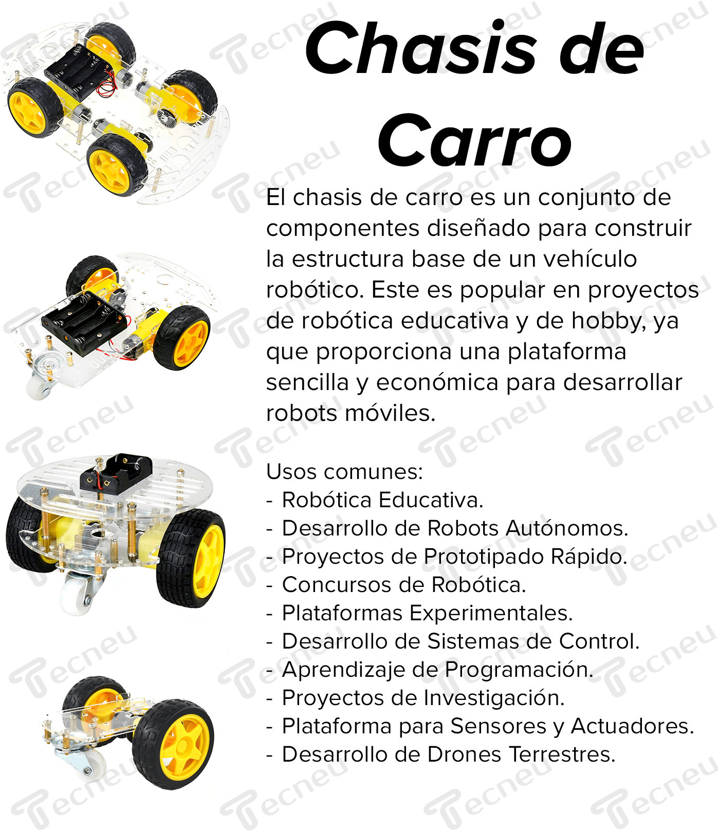 Chasis Carro Circular Kit 2 Llantas Rueda Loca Robot - Tecneu