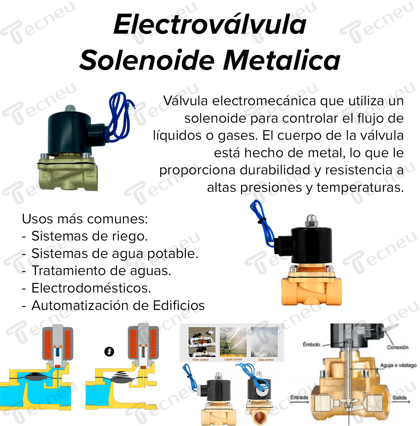 Electroválvula Solenoide Metalica 3/4 Pulgadas 12v Gas Agua Aire - Tecneu
