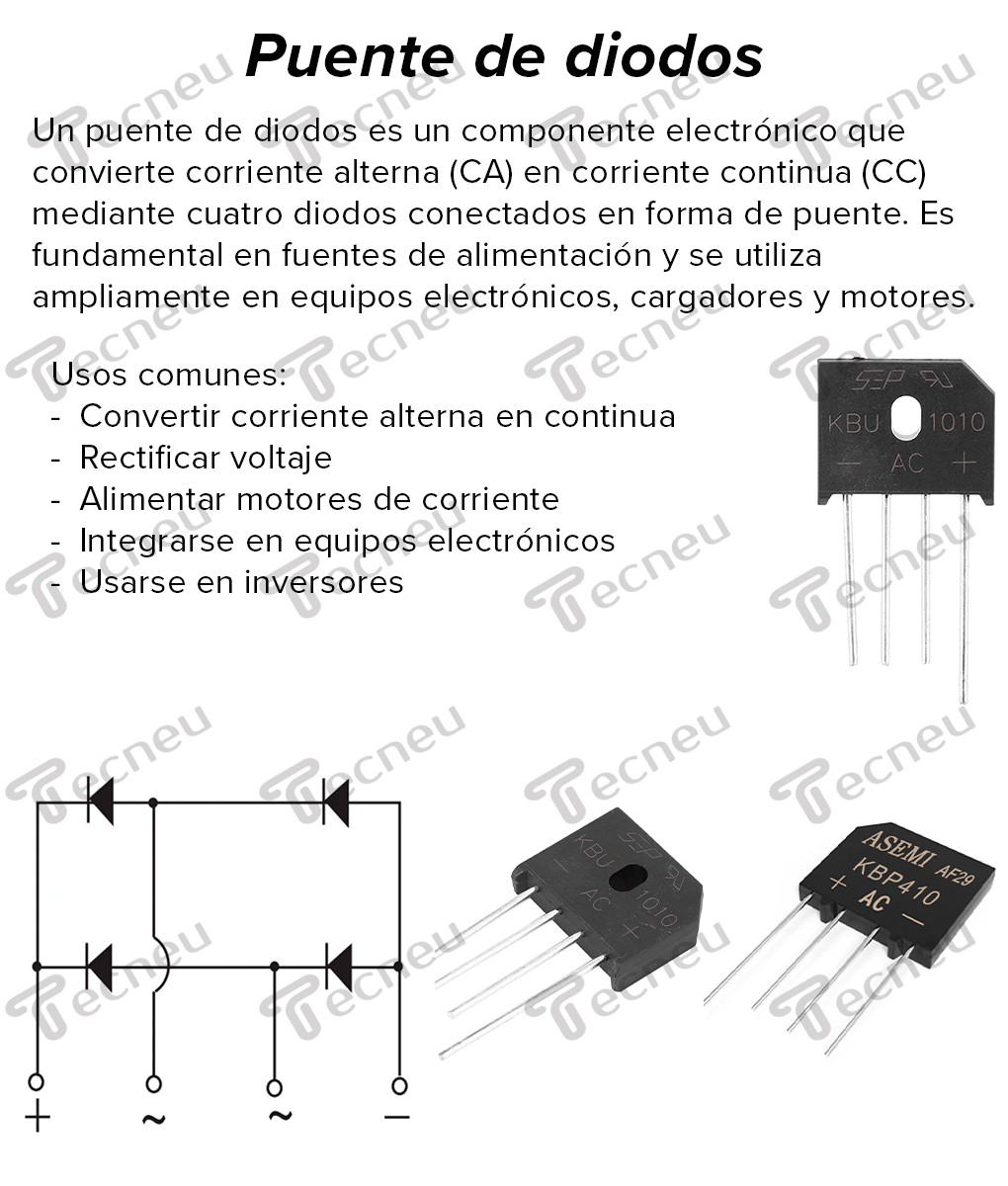 KBP210 Puente De Diodos Rectificador 1000V 2A - Tecneu