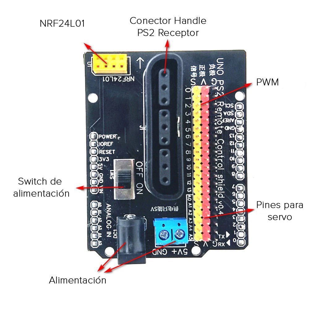 Kit Arduino UNO SMD + Shield Control Remoto PS2 + Mando Emisor y ...