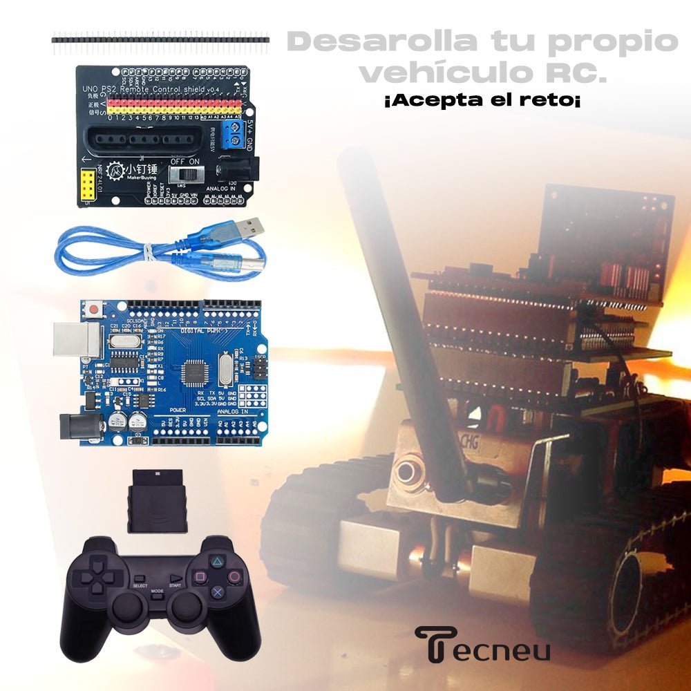 Kit Arduino UNO SMD + Shield Control Remoto PS2 + Mando Emisor y ...