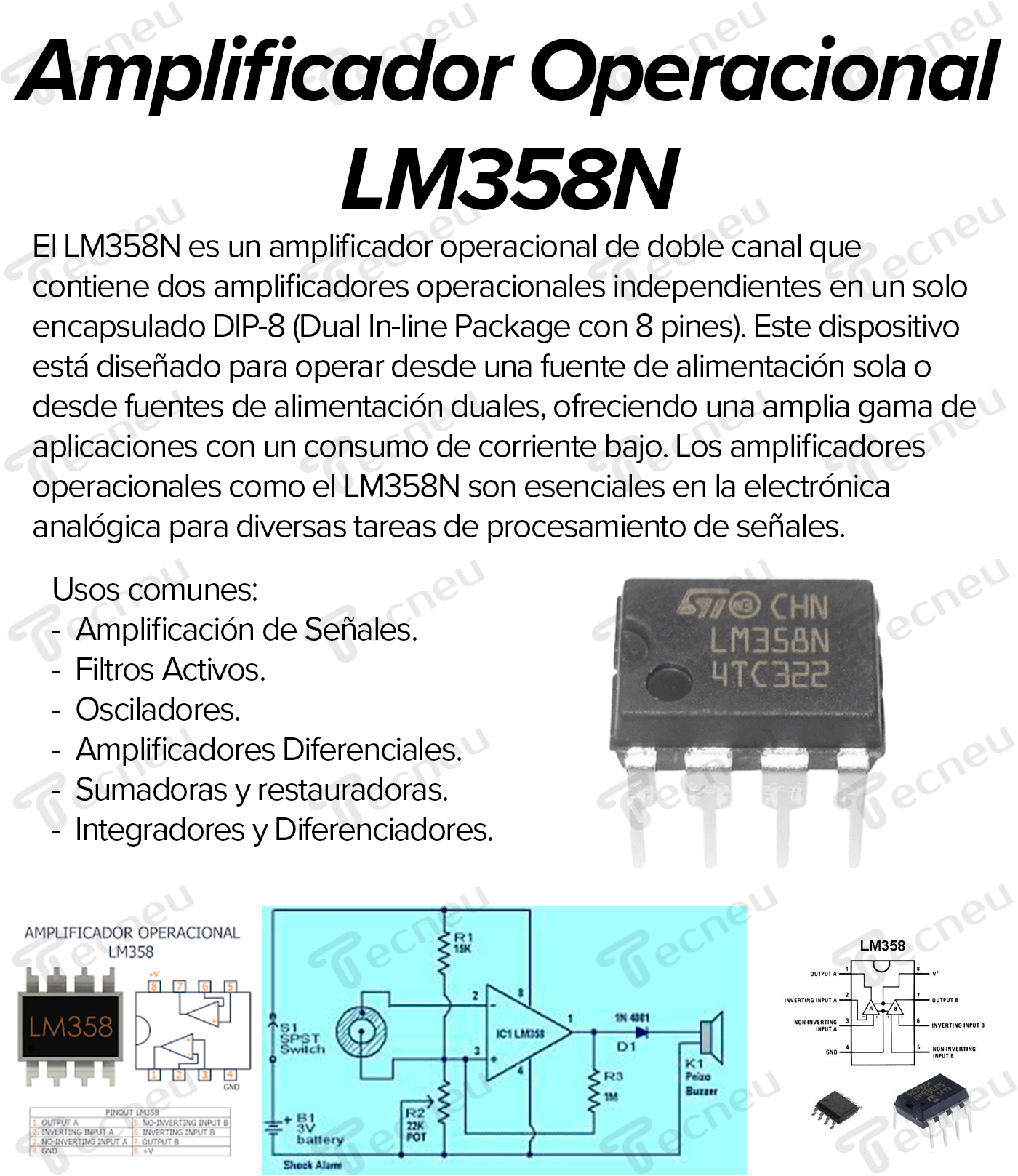 LM358N Amplificador Operacional de Doble Canal - Tecneu