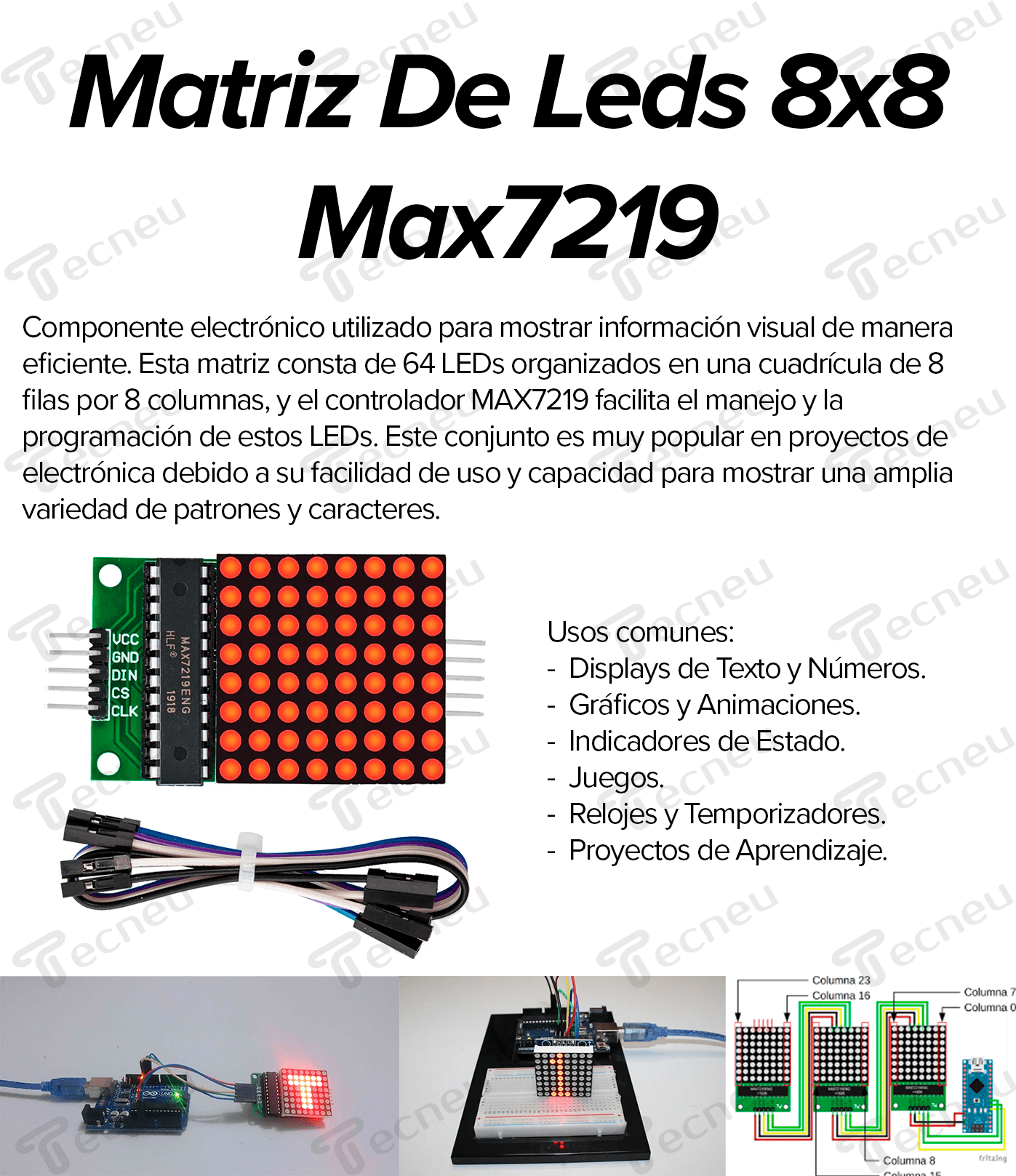 Matriz De Leds 8x8 Max7219 - Tecneu