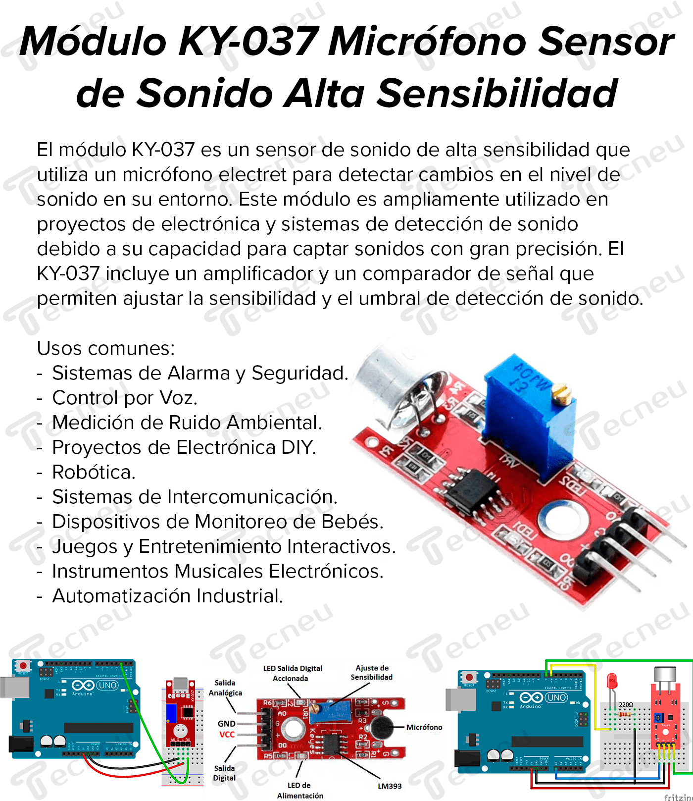 Modulo Ky-037 Microfono Sensor De Sonido Alta Sensibilidad - Tecneu