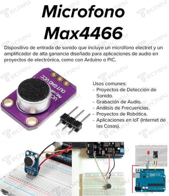 Módulo Microfono Max4466 Amplificador Pic Electret - Tecneu