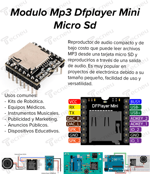 Modulo Mp3 Dfplayer Mini Micro Sd - Tecneu