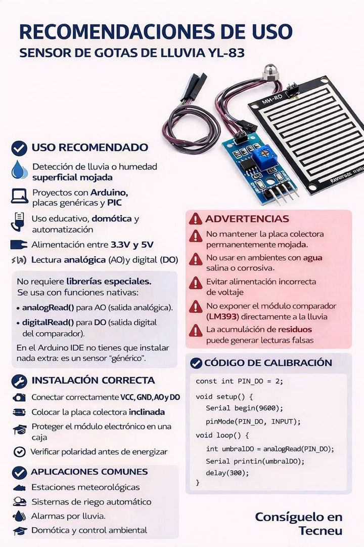 Modulo Sensor De Lluvia Yl-83 - Tecneu