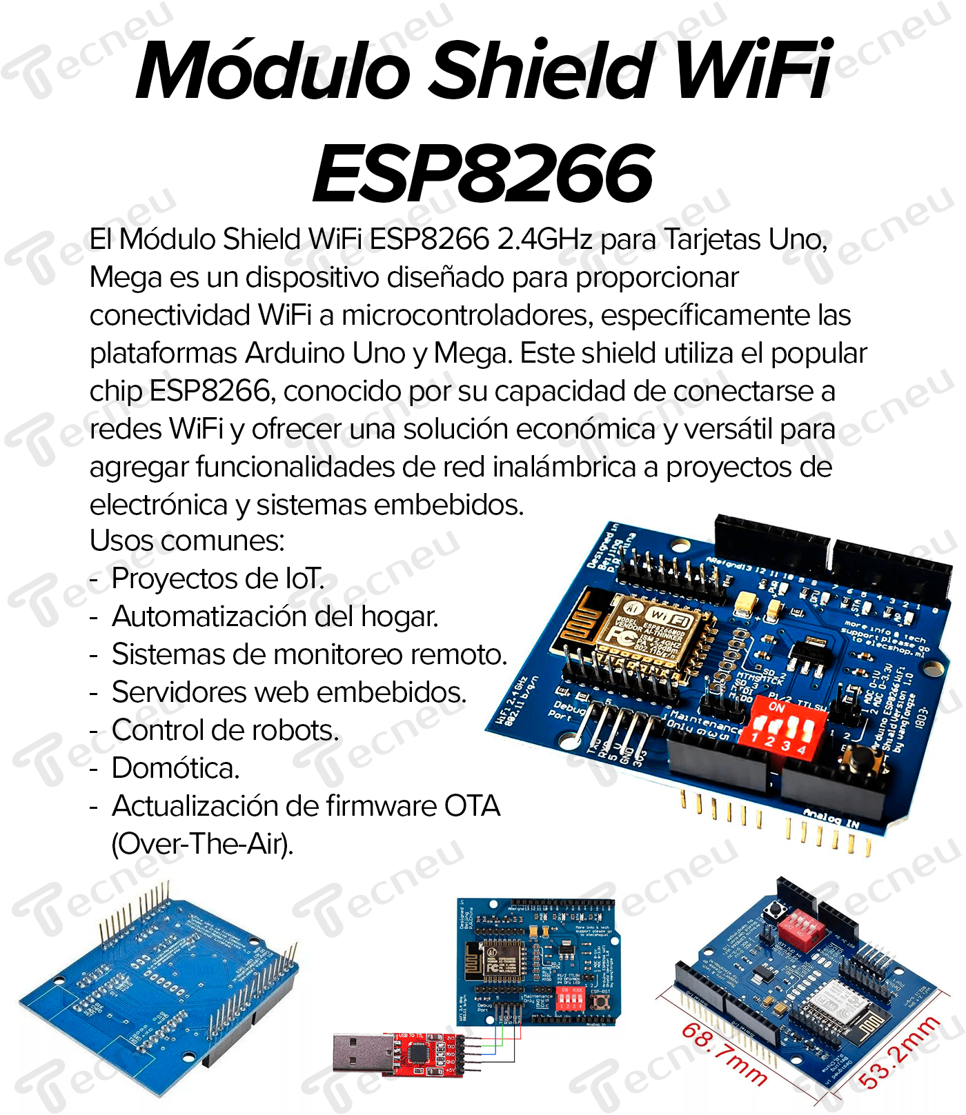 Modulo Shield Wifi Esp8266 2.4ghz para Tarjetas Uno, Mega - Tecneu