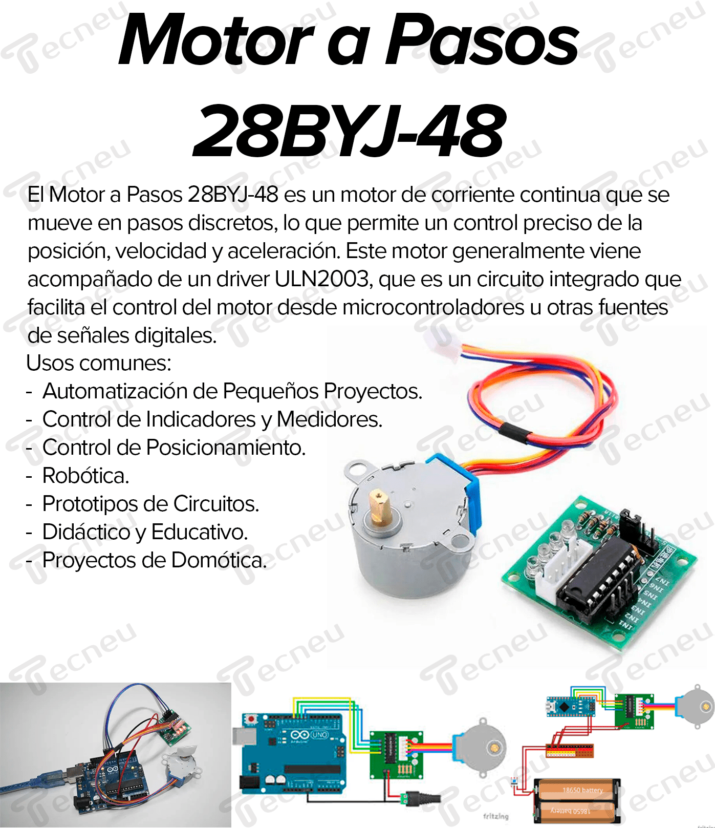 Motor A Pasos 28byj-48 Con Driver Unl2003 - Tecneu