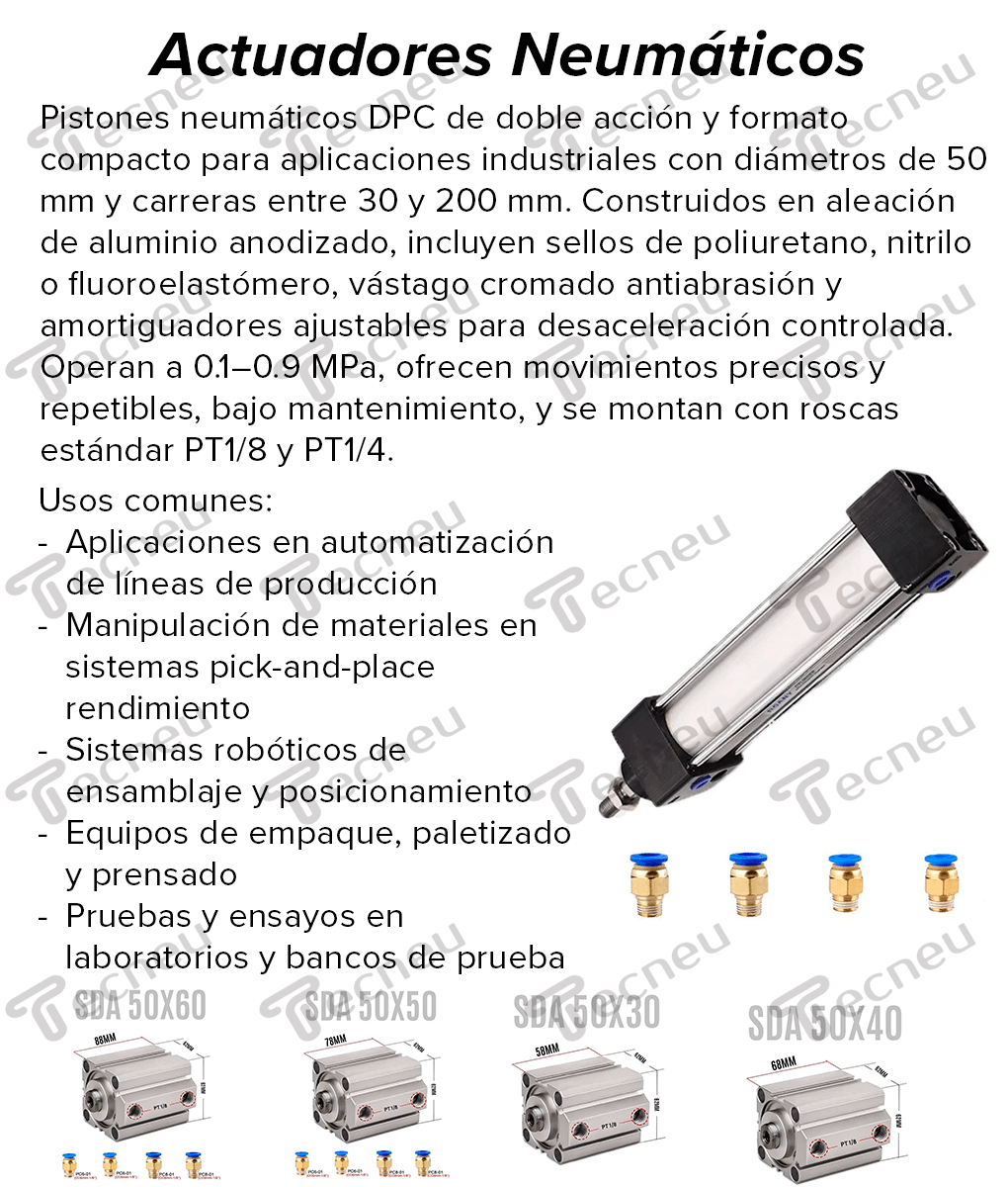 Pistón Actuador Neumático Doble Efecto 1mpa Sc50x200 Preciso - Tecneu