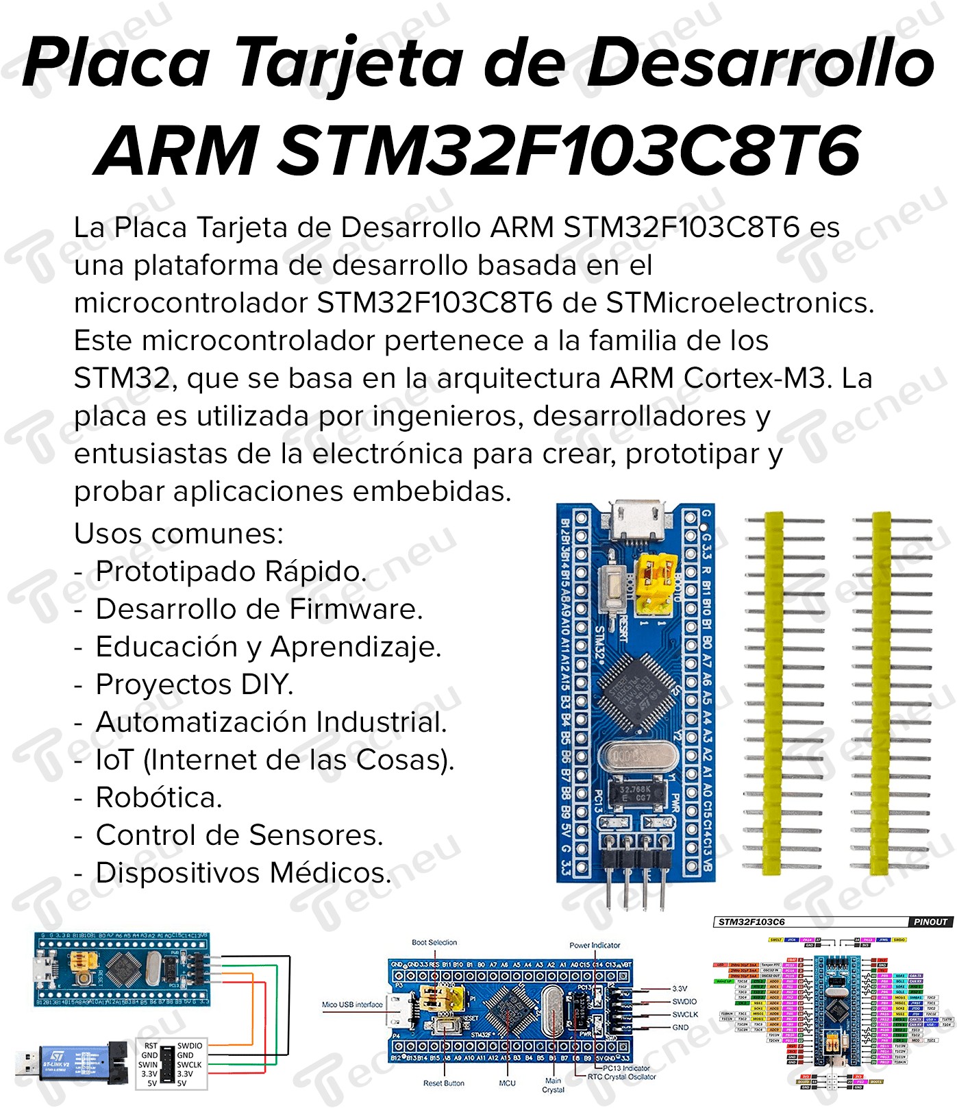 Placa Tarjeta De Desarrollo Arm Stm32f103c8t6 Stm32 - Tecneu