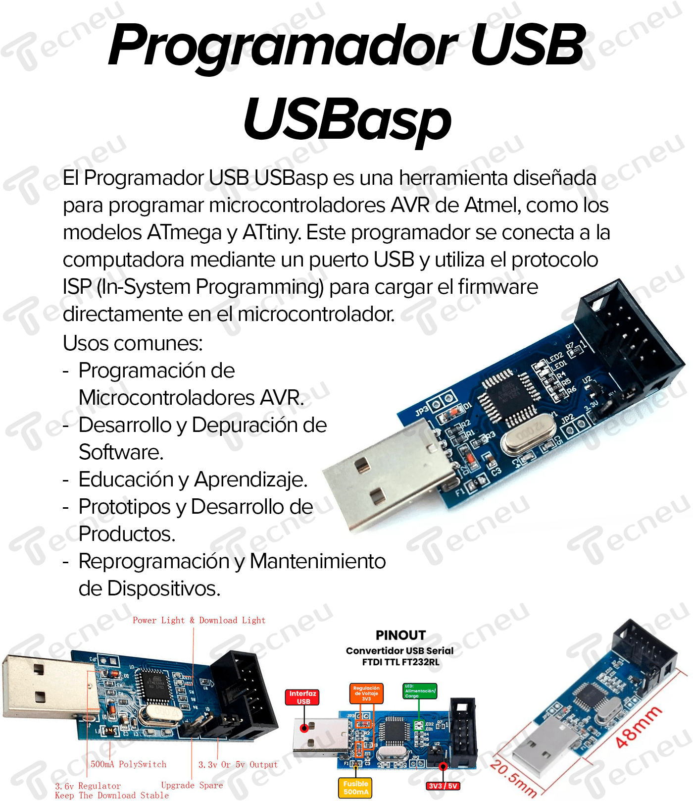 Programador Usb Usbasp Usbisp Isp Asp Avr Atmel Atmega - Tecneu