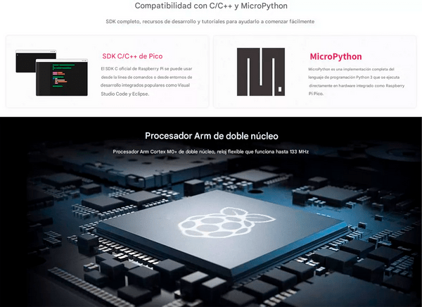 Raspberry Pi Pico Rp2040 Dual Core Arm Cortex M0 Tipo C Tecneu