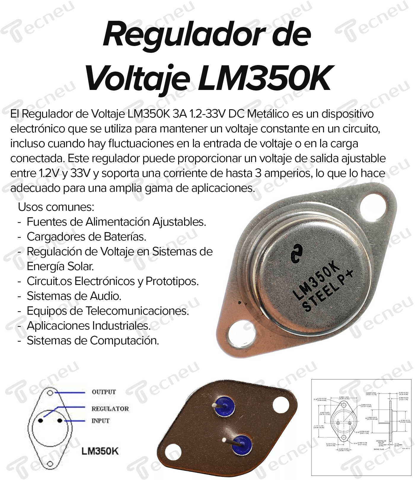 Regulador De Voltaje Lm350k 3a 1.2-33v Dc Metalico - Tecneu