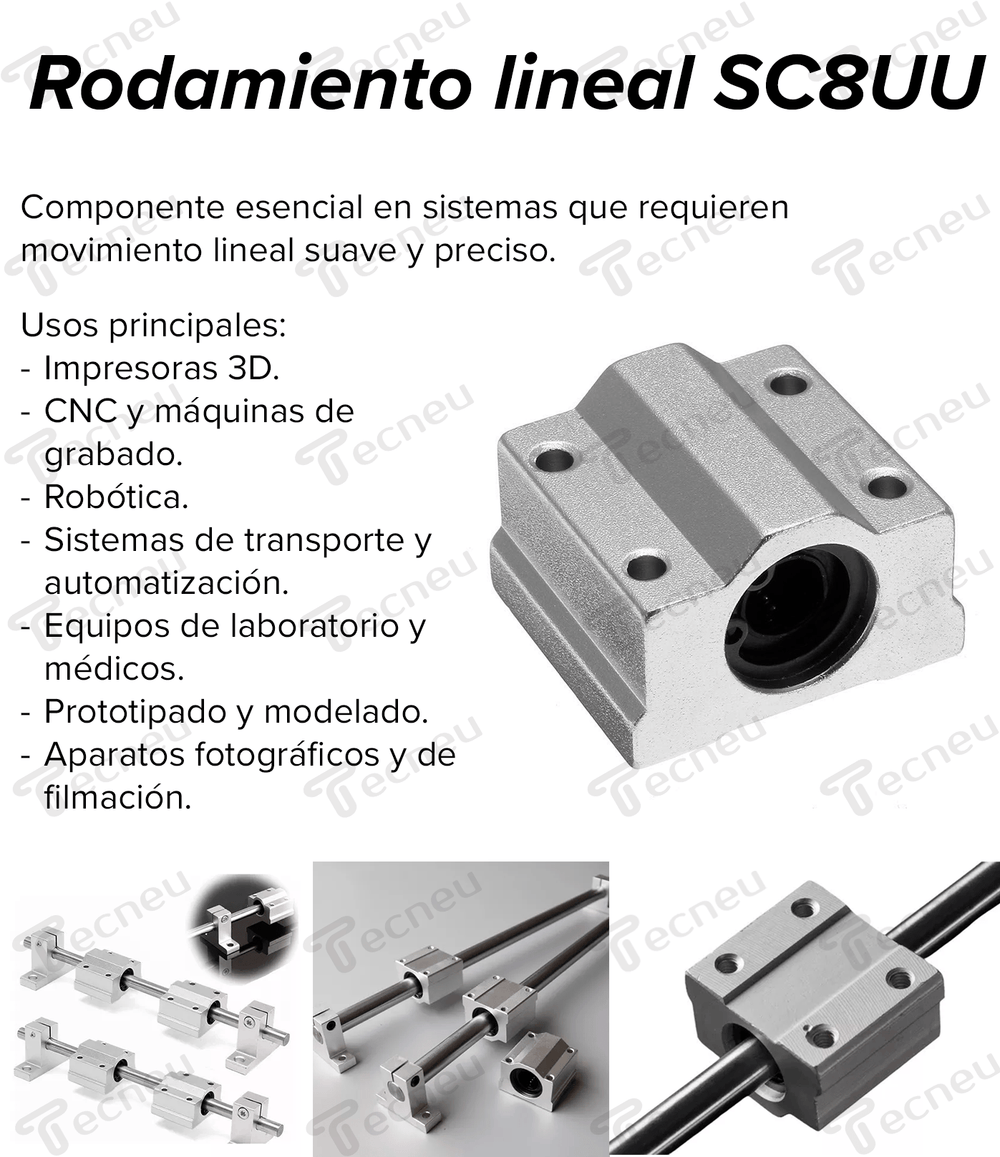 Rodamiento Balero Sc8uu Chumacera Lineal 8mm Impresora 3d - Tecneu