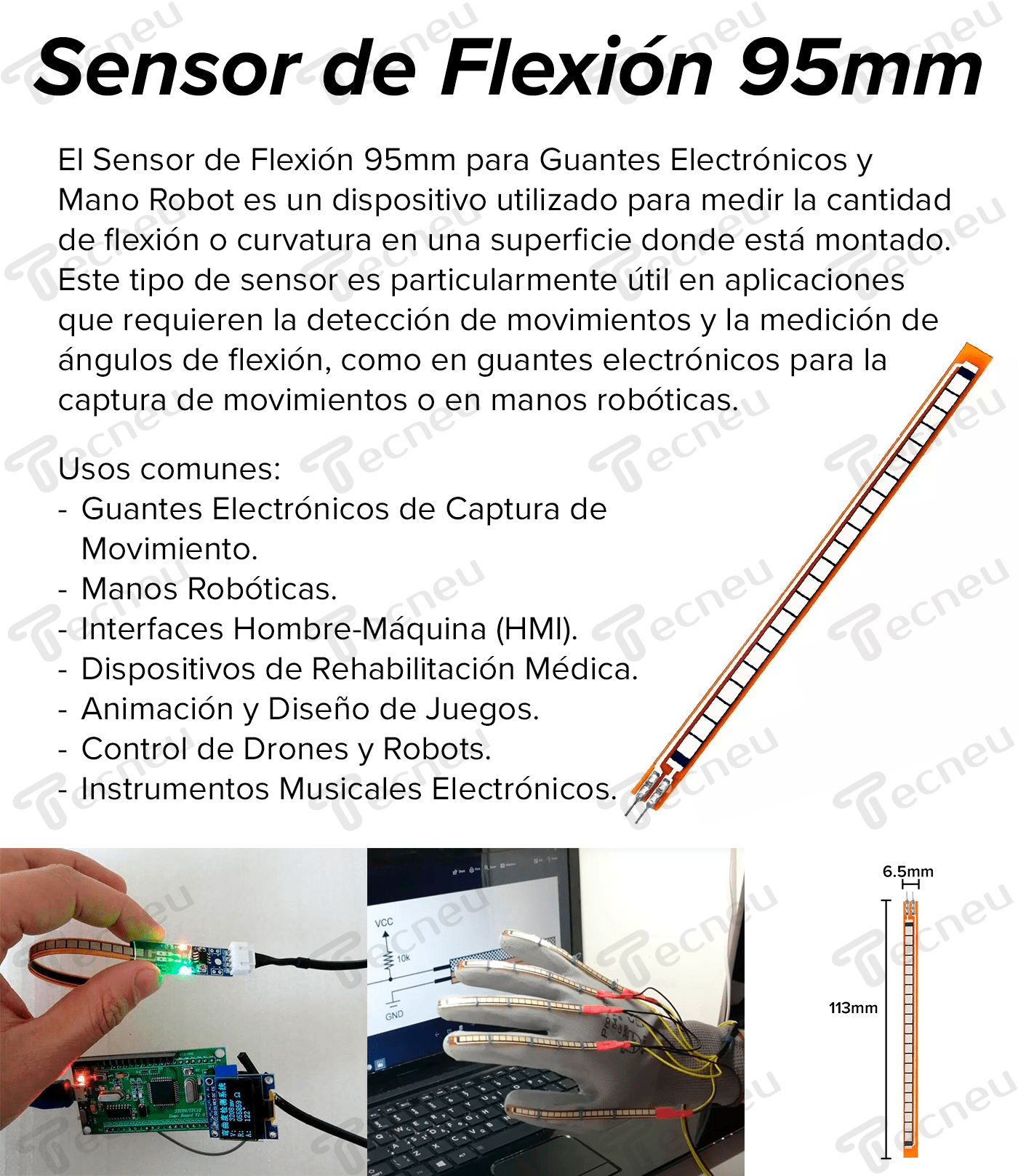 Sensor De Flexion De Resistencia Para Detección Angular 95mm - Tecneu