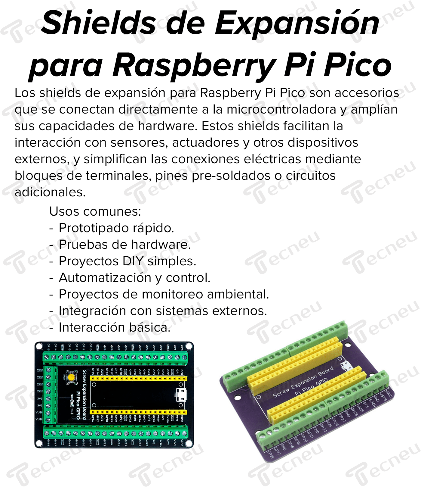 Shield Expansión Raspberry Pi Pico Morado pines Soldados - Tecneu