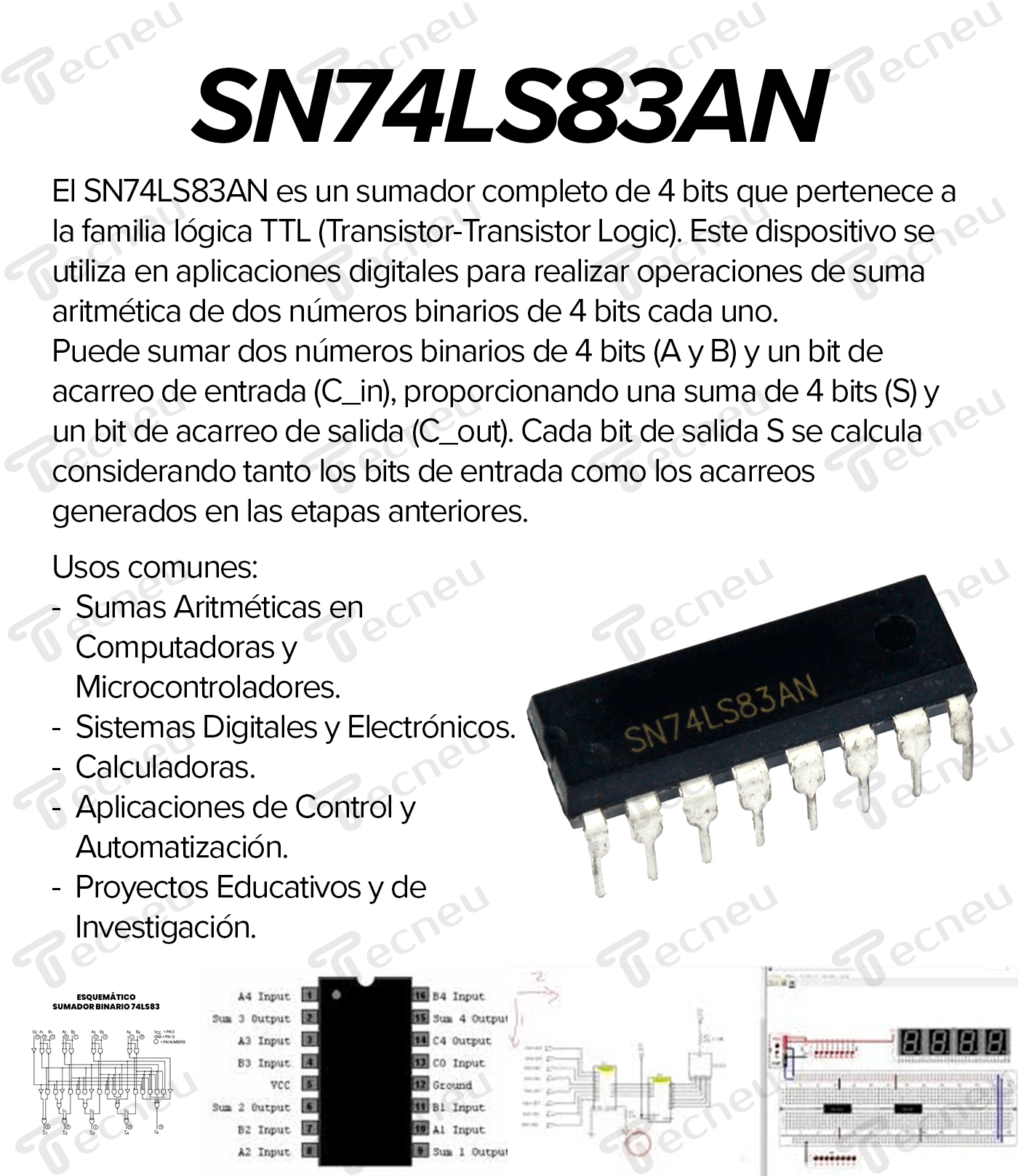 SN74LS83AN Sumador Lógico Completo De 4 Bits TTL Trough hole - Tecneu