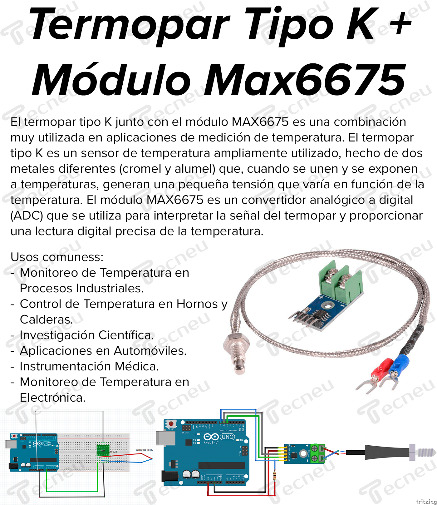 Termopar Tipo K + Módulo Max6675 - Tecneu