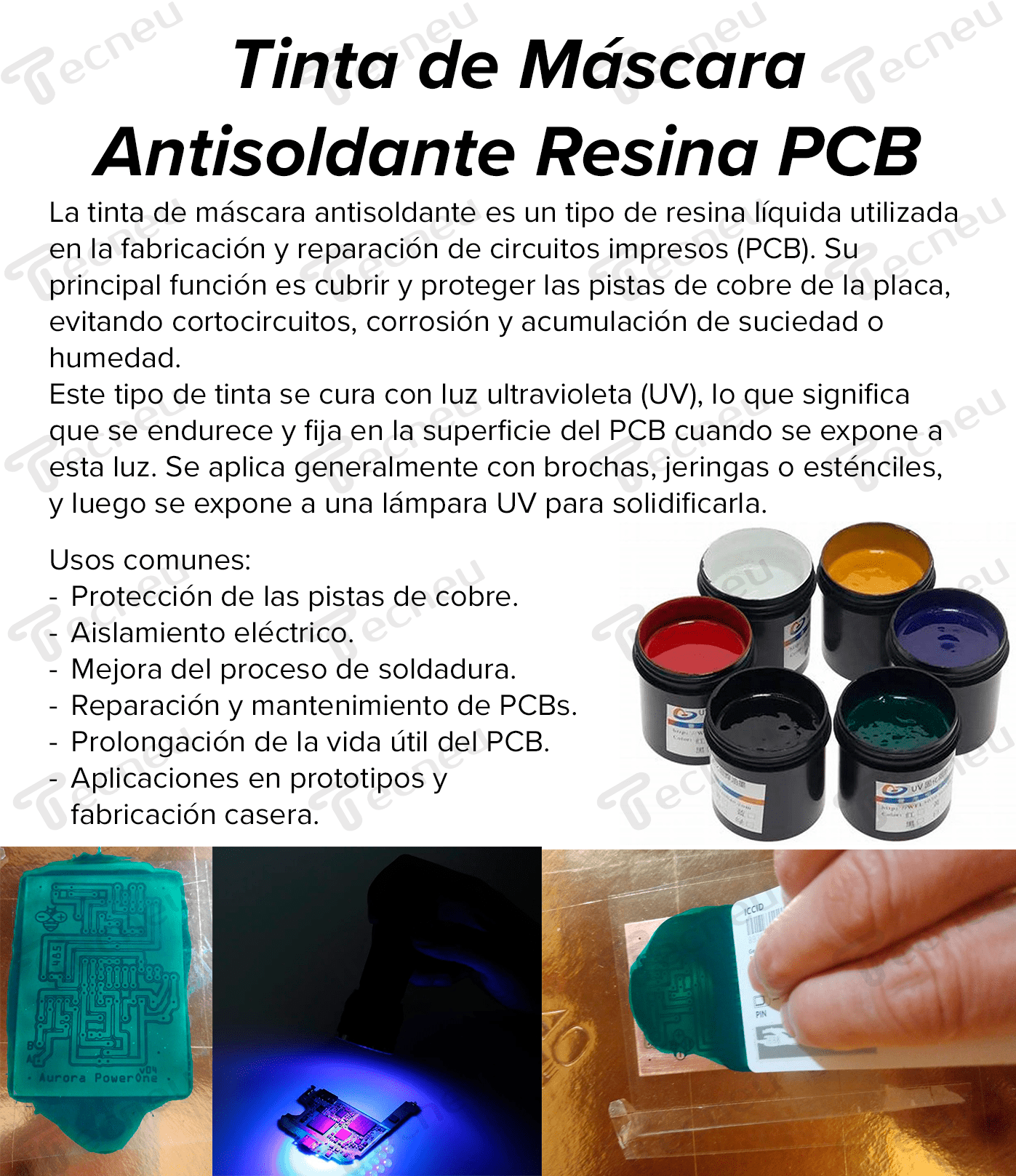 Tinta de Máscara Antisoldante Resina PCB Curado Luz UV 100g - Tecneu