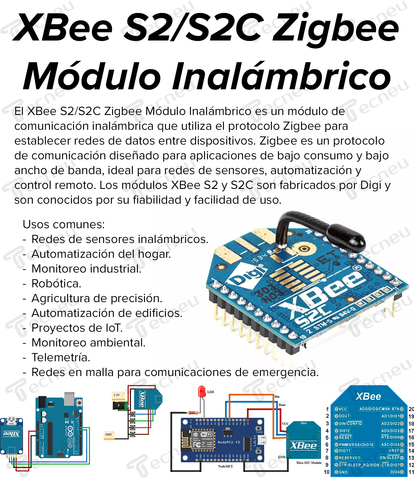Xbee S2 S2c Zigbee Módulo Inalámbrico 1200 Metros Digi - Tecneu